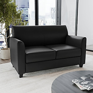 Flash Furniture Hercules Diplomat Series LeatherSoft Upholstered Loveseat, Modern Small Sofa for Living Room or Office, Black