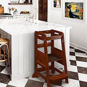 TOETOL Bamboo Toddler Kitchen Step Stool Helper Standing Tower Height Adjustable with Anti-Slip Protection