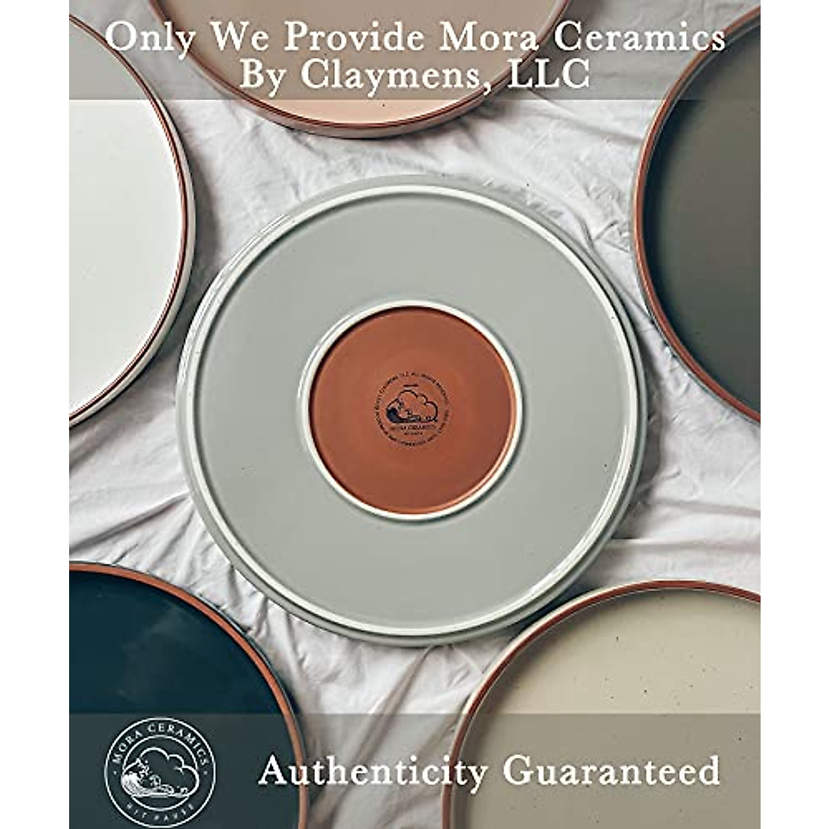 Mora Ceramic Flat Plates Set of 6-8 in - The Dessert, Salad, Appetizer, Small Lunch, etc Plate. Microwave, Oven, and Dishwasher Safe, Scratch Resistant. Kitchen Porcelain Dish - Assorted Neutrals
