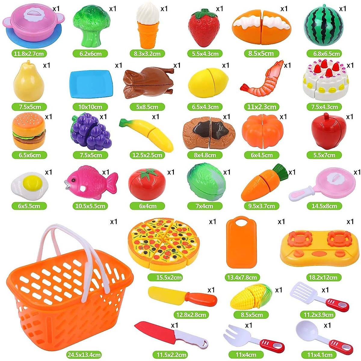 DigHeath Pretend Play Food Set,Kitchen Cutting Toys,BPA Free Plastic Fruits & Vegetables for Kids with Realistic Basket,Knife and Chopping Board,Best Children Educational Play Set