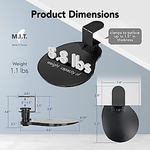 EHO Clamp on Mouse Platform, Clip on Pad Rotating 360 Degree, Ergonomic Mouse Tray Attachment, Mouse Pad, Slide Out Tray, Suitable for 1.5" Thickness Desk, for Home Organizer Extender (Black)