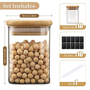 QLoztyse Glass Jars with Bamboo Lids - 9oz Glass Canisters with Airtight Lids Clear Pantry Storage Containers Small Square Glass Canister Set for Kitchen Spice (Set Of 10)