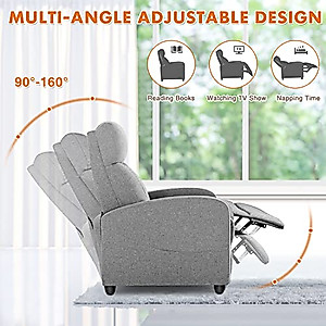 Recliner Chair for Living Room, Fabric Massage Recliner Chair Winback Single Sofa Home Theater Chairs Adjustable Modern Reclining Chair with Padded Seat Backrest for Adults (Grey)