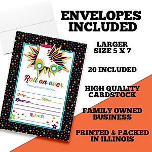 Roller Skating Birthday Party Invitations, 20 5x7 Fill In Cards with Twenty White Envelopes by AmandaCreation
