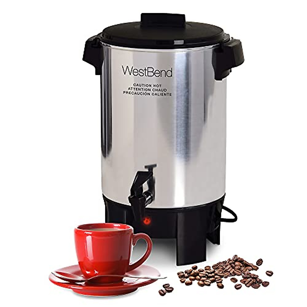 West Bend 58030 Coffee Urn Highly-Polished Aluminum Features Automatic Temperature Control with Fast Brewing and Easy Clean Up, 30-Cup, Silver