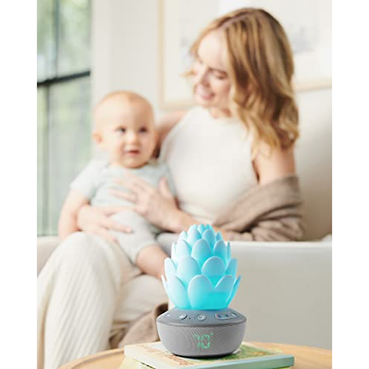 Skip Hop Baby Sound Machine, Cry Activated, Succulent Glow Soother, Grey White