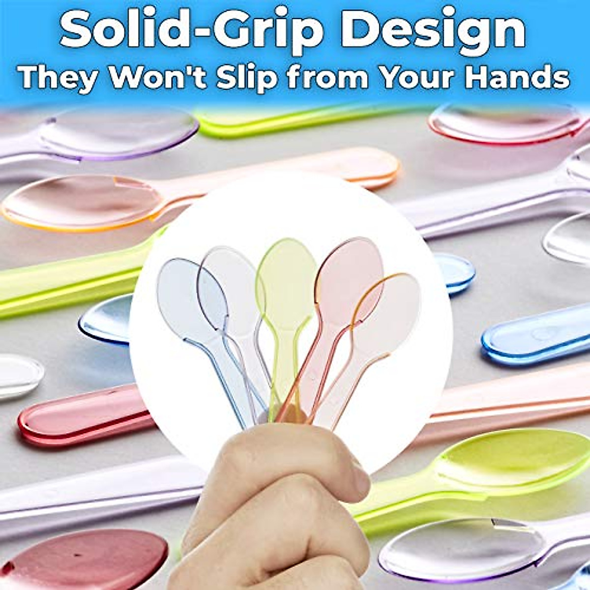 Extra Sturdy, BPA Free 500ct Plastic Tasting Spoons. Disposable Mini Tasters for Small Sampling or Individual Portions of Ice Cream, Sauces and Appetizers. Great for Food Trucks, Parties and Events.