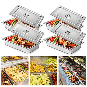 4pcs Stainless Steel Hotel Pans with Lids,Hotel Pans Full Size 4-Inch Deep, Commercial Food Pans Anti Jam Steam Table Pan for Hotels Restaurant(20x 12 x 4 inch)
