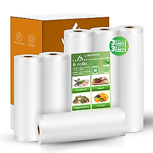 Multi-layer Vacuum Sealer Bags Rolls, LIWUNON 6 Pack 11" x 20' x3 Rolls and 8" x 20' x3 Rolls Commercial Grade Bag Rolls, Compatible with All Kinds of Vacuum Sealers
