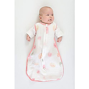 Amazing Baby Cotton Muslin Sleeping Sack, For Baby Girl, Wearable Blanket with 2-way Zipper, Watercolor Roses, Pink, Medium (6-12 Month)
