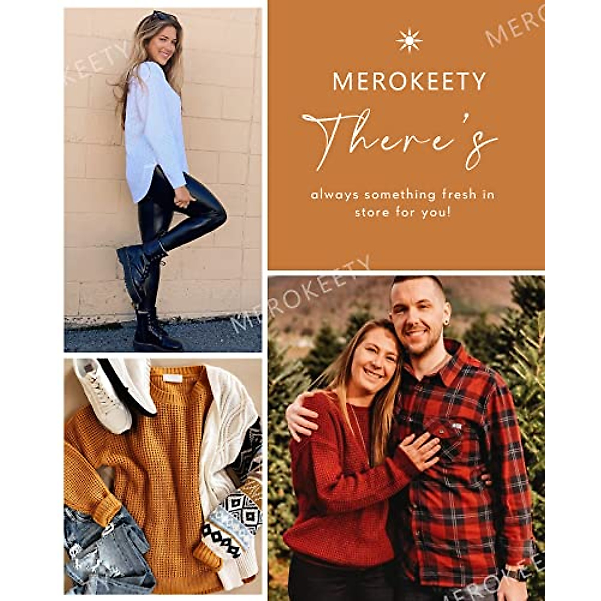 MEROKEETY Women's 2023 Casual Fall Waffle Knit Sweater Long Balloon Sleeve Loose Pullover Jumper, Rust, M