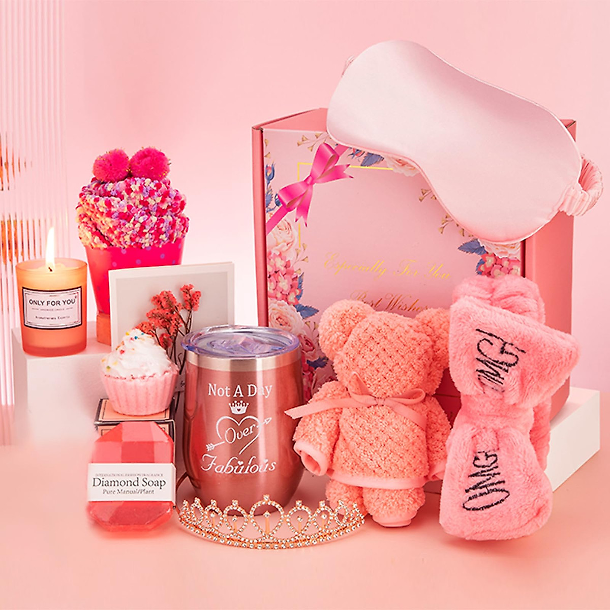 Birthday Gifts for Women,Happy Birthday Unique Female Gift Ideas for Girl Best Friend Gift Pink Gift Box Gift Basket for Women Gifts Set for Teenage Girl Sister Mom Birthday Presents