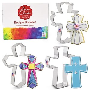 Cross Cookie Cutters 3-Pc. Set Made in USA by Ann Clark, Holy Cross, Extra Large Cross, Fancy Cross