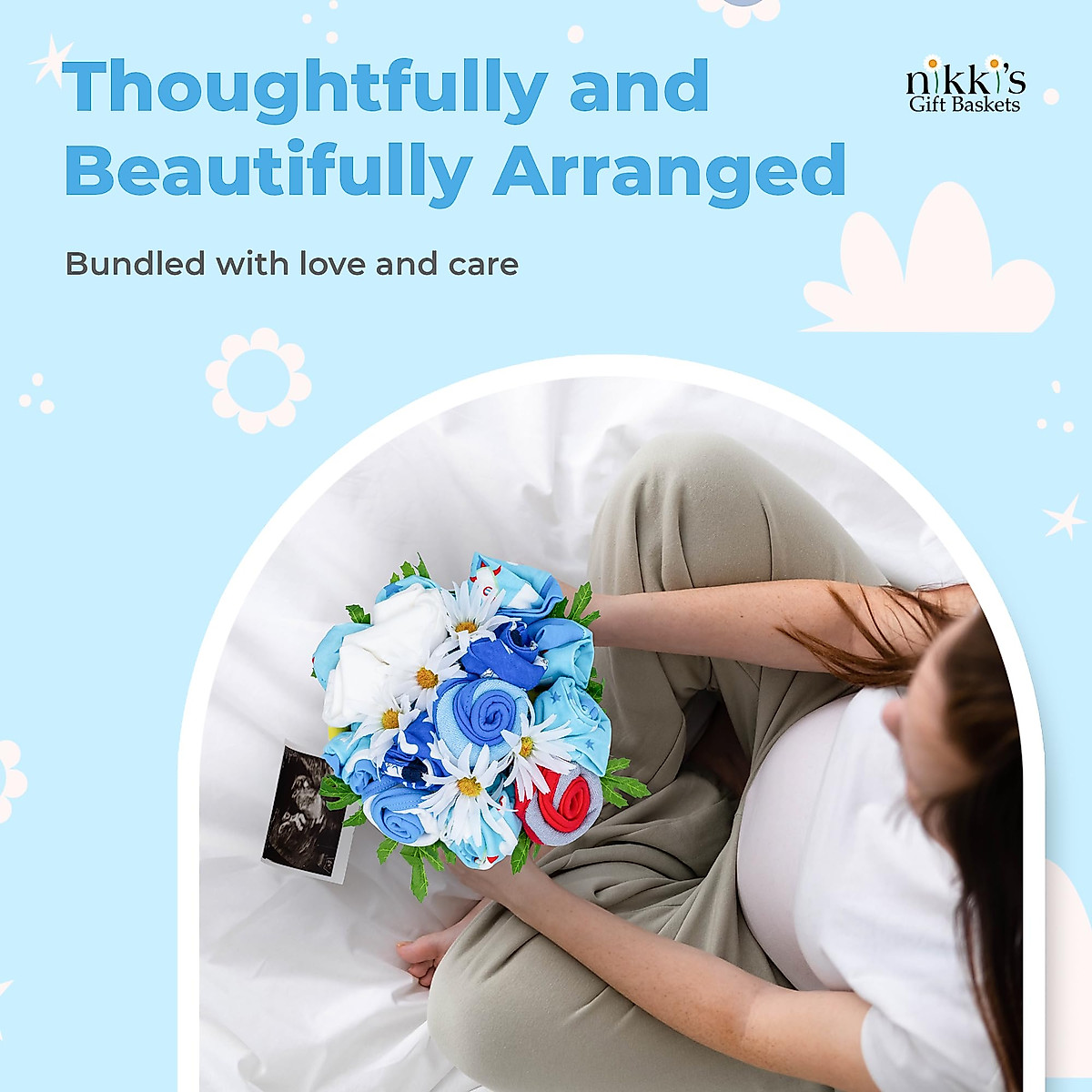 Baby Boy Clothing Flower Bouquet | Newborn Baby Boy Gift Basket with Baby Clothing Arranged Like Celebration Flowers, Creative Unique Blue Baby Set for Expecting Moms, Includes Spaceship Clothing Set