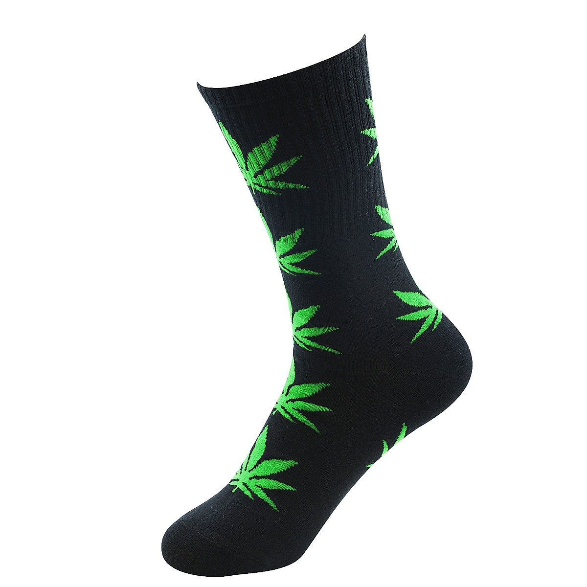 Athletic Sports High Crew Socks for Men Women Leaf Cotton Sock 3 Pairs Black White Green