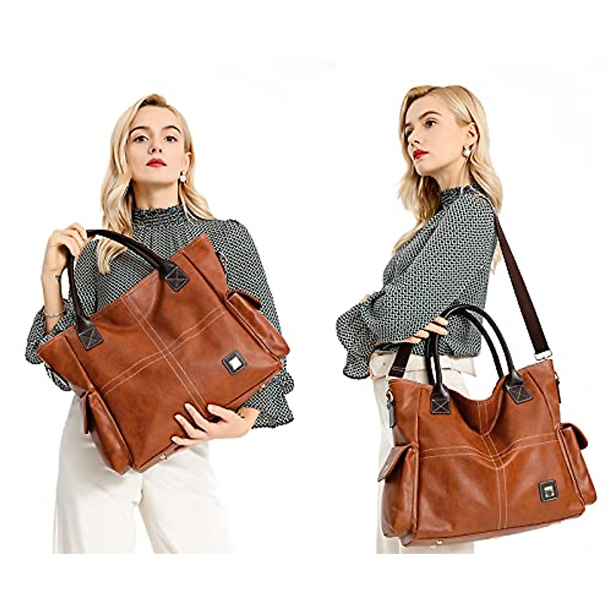 23“ Large Hobo Purses for Women Vegan Leather Crossbody Bags Adjustable Strap Tote Shoulder Bags with Side Pocket Top Handle Satchel Purses and Handbags Black