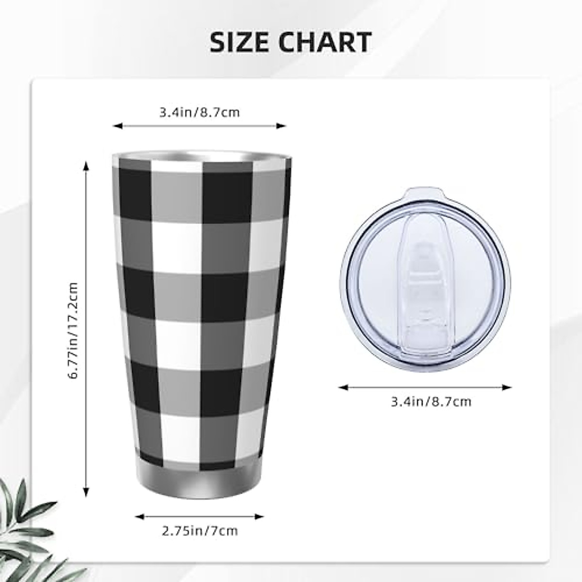 AYCZN Black And White Buffalo Plaid 20 OZ Tumbler Stainless Steel Travel Coffee Mug, Gird Insulated Water Bottle with Lid Leakproof Thermal Cup