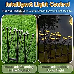 12 Pack Solar Powered Firefly Solar Powered Lights Outdoor Decorative Solar Powered Garden Outdoor Lights Starburst Waterproof Swaying Solar Lights for Yard Paths and Parterre Decoration (White)