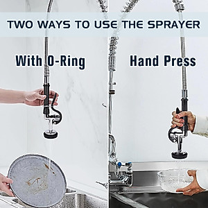 Spray Valve with 45” Commercial Sink Sprayer Hose and Pre Rinse Hose Spring, Pre Rinse Sprayer with Flexible Stainless Steel Hose & Spring Assembly for Commercial Kitchen Faucets (Black)