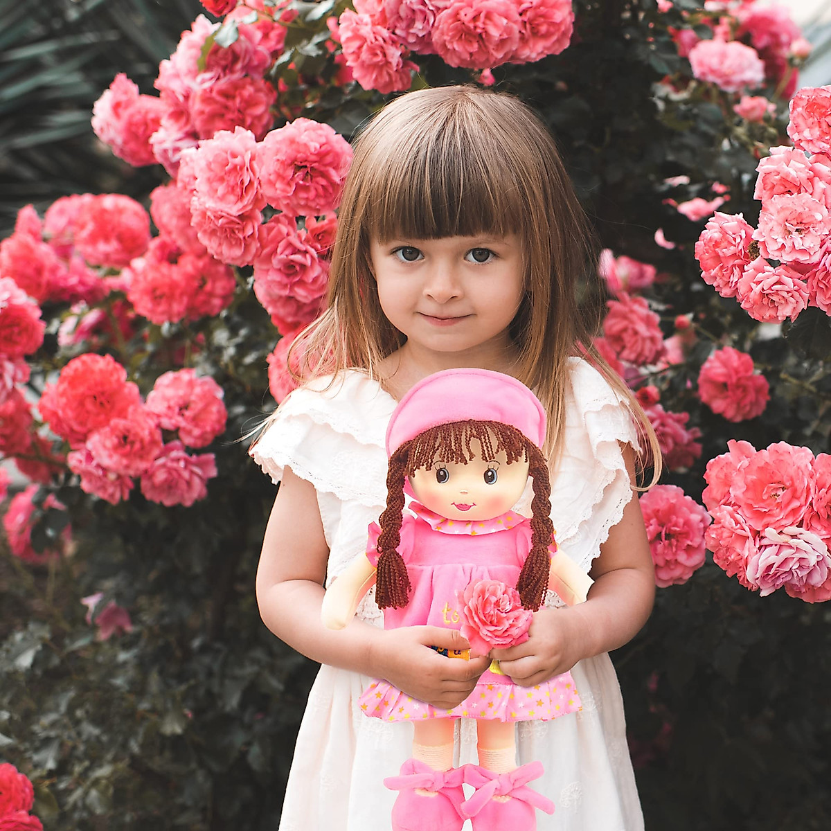 Linzy Plush 17.5'' Pink Niobe Sweet Cakes Rag Doll for Girls, Soft Plush Doll,Sleeping Cuddle Buddy for Toddlers, Muñecas de Trapo para Niña