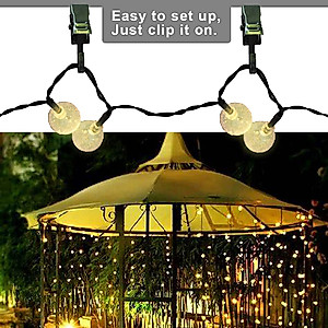 Benelet Solar Outdoor String Lights or USB Powered,Waterproof LED Globe Crystal Balls Decorative Lighting for Garden Home Party Wedding Christmas Decoration,50 LED,20 Free Curtain Clips (Warm White)