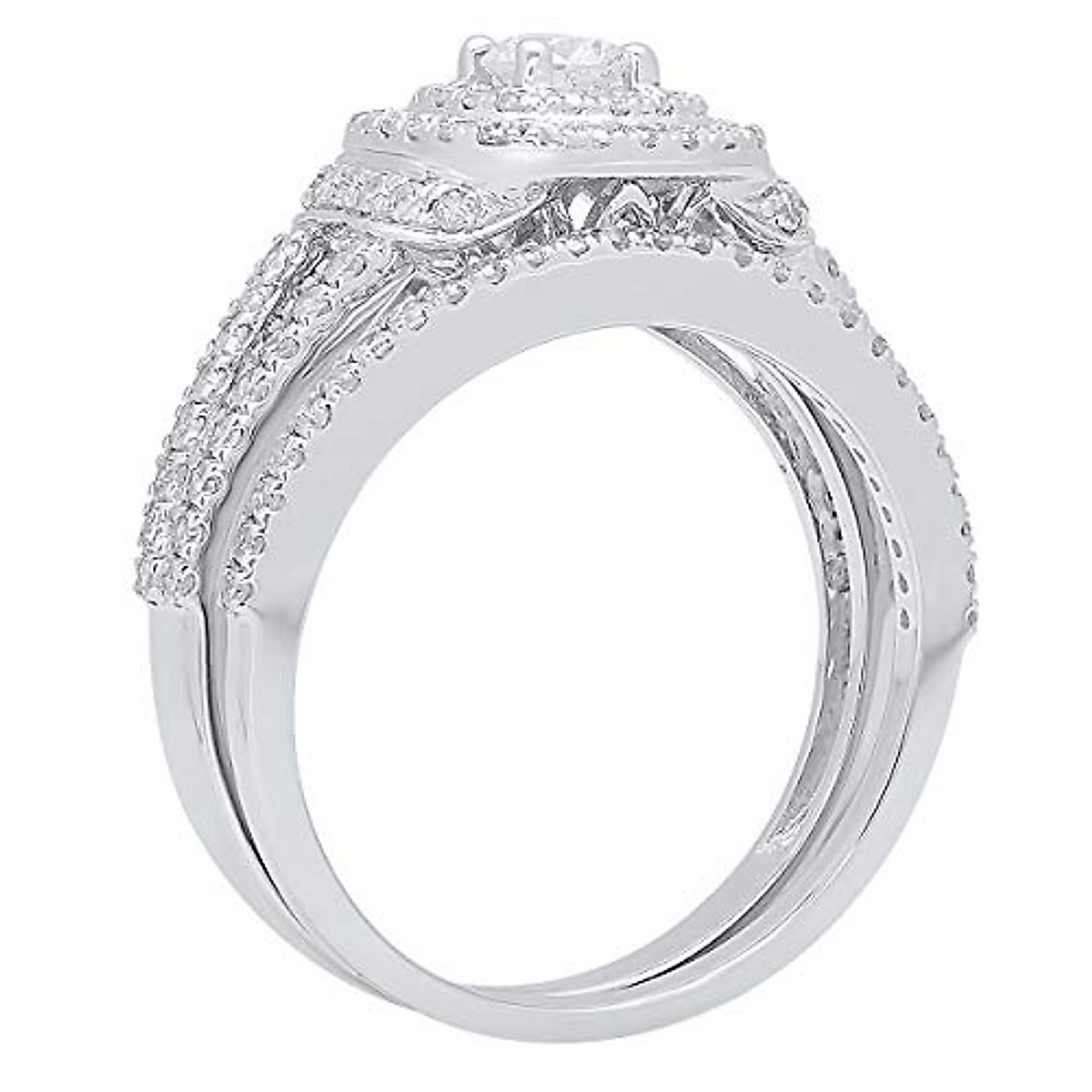 Dazzlingrock Collection 1.00 Carat (Ctw) 14K Round Diamond Ladies Bridal Halo Engagement Ring Set 1 CT, White Gold, Size 7