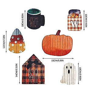 6 Pcs Halloween Tiered Tray Decorations,Halloween Signs for Halloween Home and Office Decor,Halloween Tray Decor with Witch Hat,Ghost,Bat,Tombstone,Pumpkin (6)