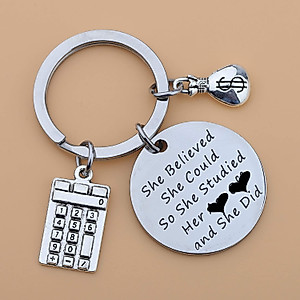 BEKECH Accountant CPA Gift Calculator Charm Keychain She Believed She Could So She Did Keychain Accounting Jewelry Accountant Gift CPA Coworker Gift CPA Graduation Gift (silver)