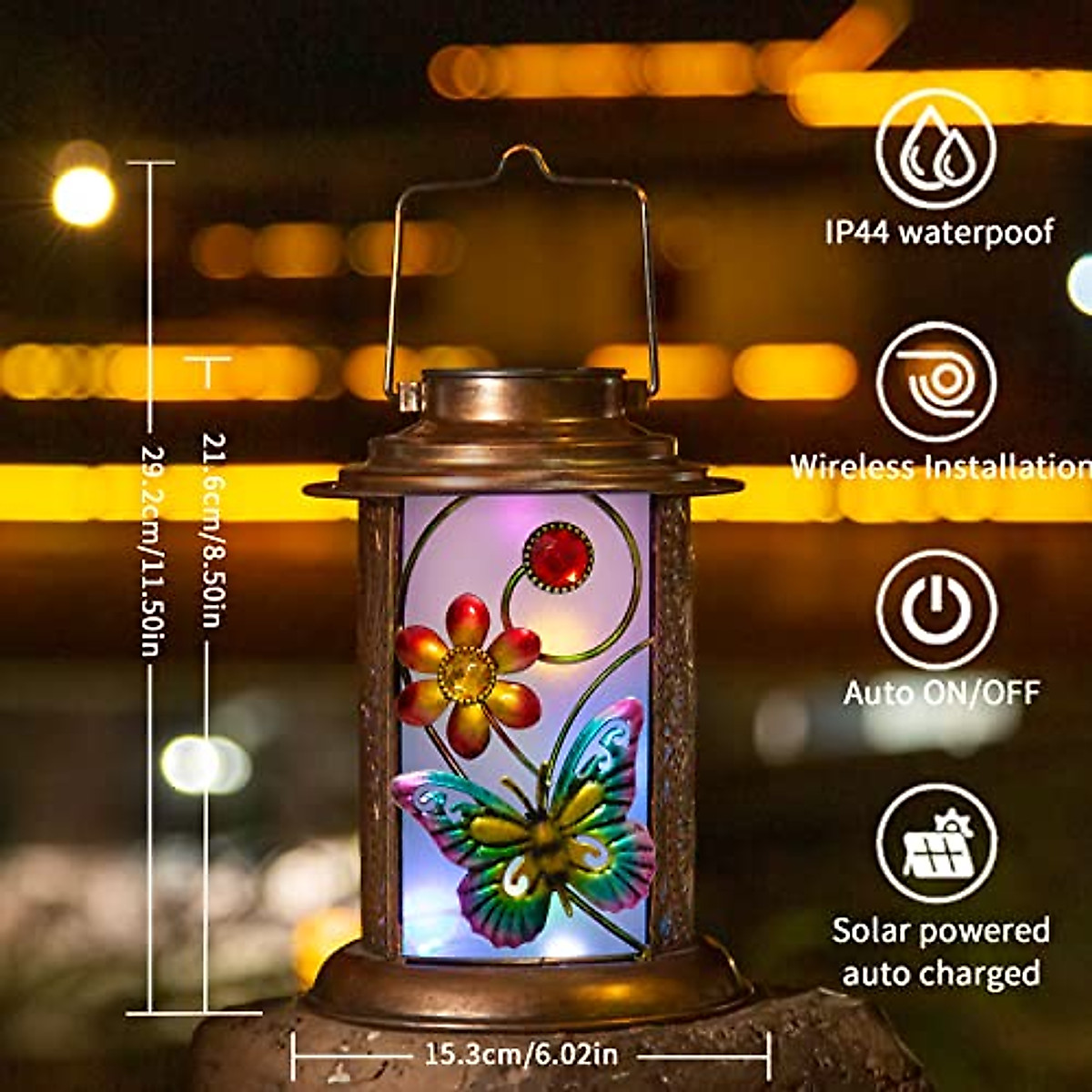 Outdoor Solar Lantern, Solar Hanging Butterfly Lantern, Solar Lanterns Outdoor Waterproof, Red Retro Metal LED Lantern for Outdoor Garden Patio Lawn Decor