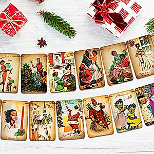 2Pcs African American Christmas Decorations Wooden Banner Black Santa Christmas Wall Window Fireplace Black Santa Claus Victorian Style African American Xmas Decorations for Xmas Home Kitchen Decor