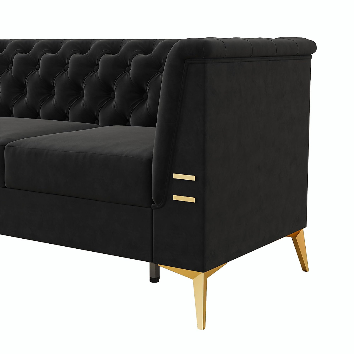 ERYE Mid-Century Modern Velvet Chesterfield Button Upholstered 3 Seaters Sofa Couch, Golden Legs, Flared Padded Armrest,Removable Cushions Cover for Living Room,Bedroom,Office,Apartment, Dorm