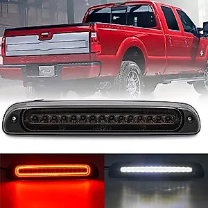 Led Third Brake Light Replacement for 1999-2016 Ford F250 F350 Super Duty 95-03 Ranger Red LED Strobe Rear 3rd Brake Center High Mount Stop Lamp + White Cargo Light Kit Euro Smoked Lens