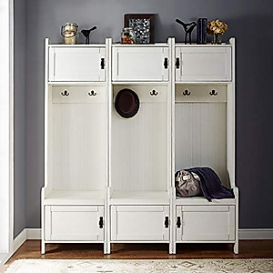 Crosley Furniture Fremont Tower Entryway Hall Tree with Storage (Set of 3), Distressed White