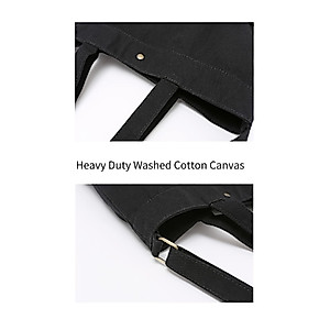 Jeelow 16oz Heavy Duty Canvas Tote Bag Crossbody Shoulder Handbag for Men & Women Washed Cotton Adjustable Strap Multiple Pockets (Black 2 Way)