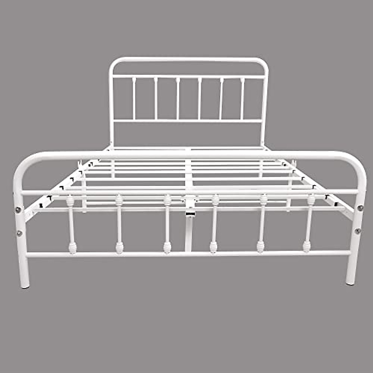 Kefair Full Size Metal Bed Frame with Headboard, Iron Mattress Foundation No Box Spring Needed,10.6 Inch Under Bed Storage, Noise Free, Easy Set Up（White