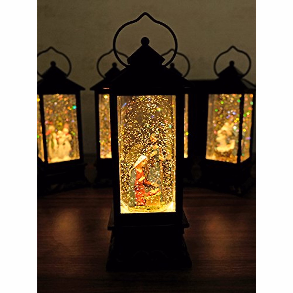 DRomance Lighted Water Lantern Glittering with Music USB & Battery Powered Singing Snow Globe for Kids, Nativity Water Snow Glitter Globe Lantern for Christmas Decoration,12 Inch Tall