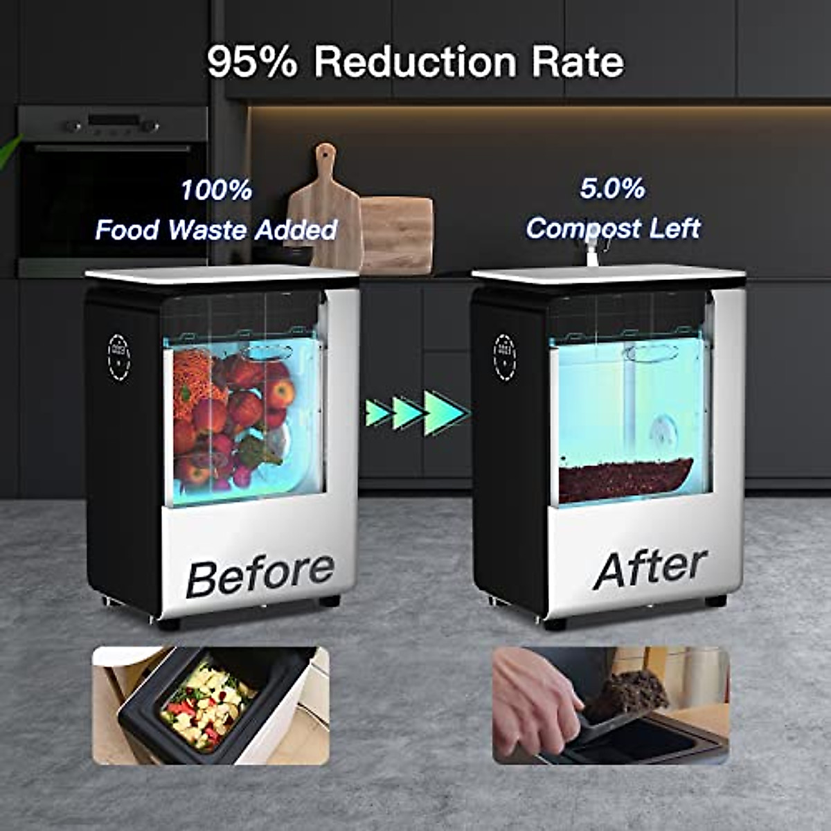 GEME | World's First Bio Smart Electric Composter Kitchen, Turn Food Waste into Real Organic Compost No Dehydration - 19L Food Cycler Compost Machine with Electric Compost Bin…