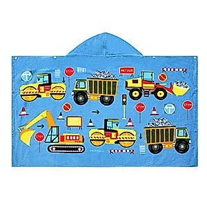 Bavilk Kids Hooded Bath Beach Towel Girls Boys Swim Pool Cover Up Super Absorbent Cute Cartoon Animal Full Vitality (Blue Car)