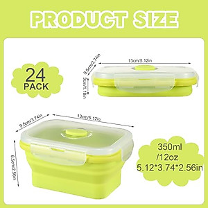 Maxcheck Set of 24 Silicone Collapsible Food Storage Containers with Lids Vent 12 oz Collapsible Meal Container for Kitchen Lunch Boxes Microwave Freezer Safe (Green)