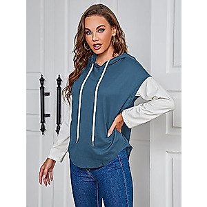 Milumia Women High Low Hem Cap Sleeve Athletic Drawstring Hoodie Tunic Top Shirts Dusty Blue X-Large