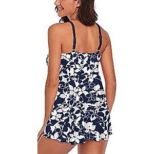 Omichic Womens Tummy Control Swimderss Two Piece Tankini Swimsuits Flowy Bikini Bathing Suits Tank Top with Boyshorts Swimwear