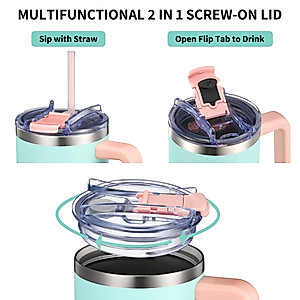 THILY 40 oz Stainless Steel Tumbler with Handle - Vacuum Insulated Travel Cup, Splash-Proof & Leakproof Lid, 2 Straws & Brush | Keeps Cold 34H/Hot 12H, Cupholder Friendly, Candy Pink