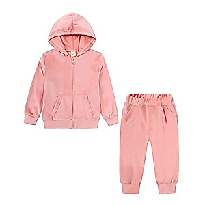 iiniim Toddler Baby Girls Velour Sweatsuits 2 Piece Tracksuits Outfits Zip Up Hoodie & Sweatpant Velvet Jogging Suit Pink 4-5 Years