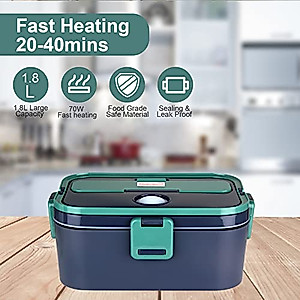 Liangding Electric Lunch Box Food Heater, Upgrade 70W 1.8L Faster Food Warmer 12V 24V 110V Portable Heated Lunch Boxes for Car/Truck/Home Self Heating Box with Carry Bag and Fork & Spoon