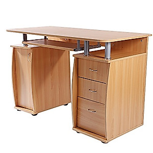 XYZTech 45 Inch Home & Office Computer Desk with 3 Drawers Writing Study Computer Table Workstation with Detachable Sliding Slide-Out Keyboard Tray Shelf (Wood Color)