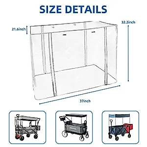 Wagon Rain Cover, Foldable Universal Clear Plastic Wind Cover Waterproof for Push-Pull Stroller Wagon Cart Outdoor Garden Camping Picnic Wagon Lounge Wagon Stroller with Zipper
