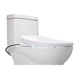 ALPHA BIDET UX Pearl Bidet Toilet Seat in Elongated White | Ultra Low Profile | Endless Warm Water | Arced Stainless Steel Nozzle | LED Nightlight | Dryer | Deodorizer | 3 Year Warranty