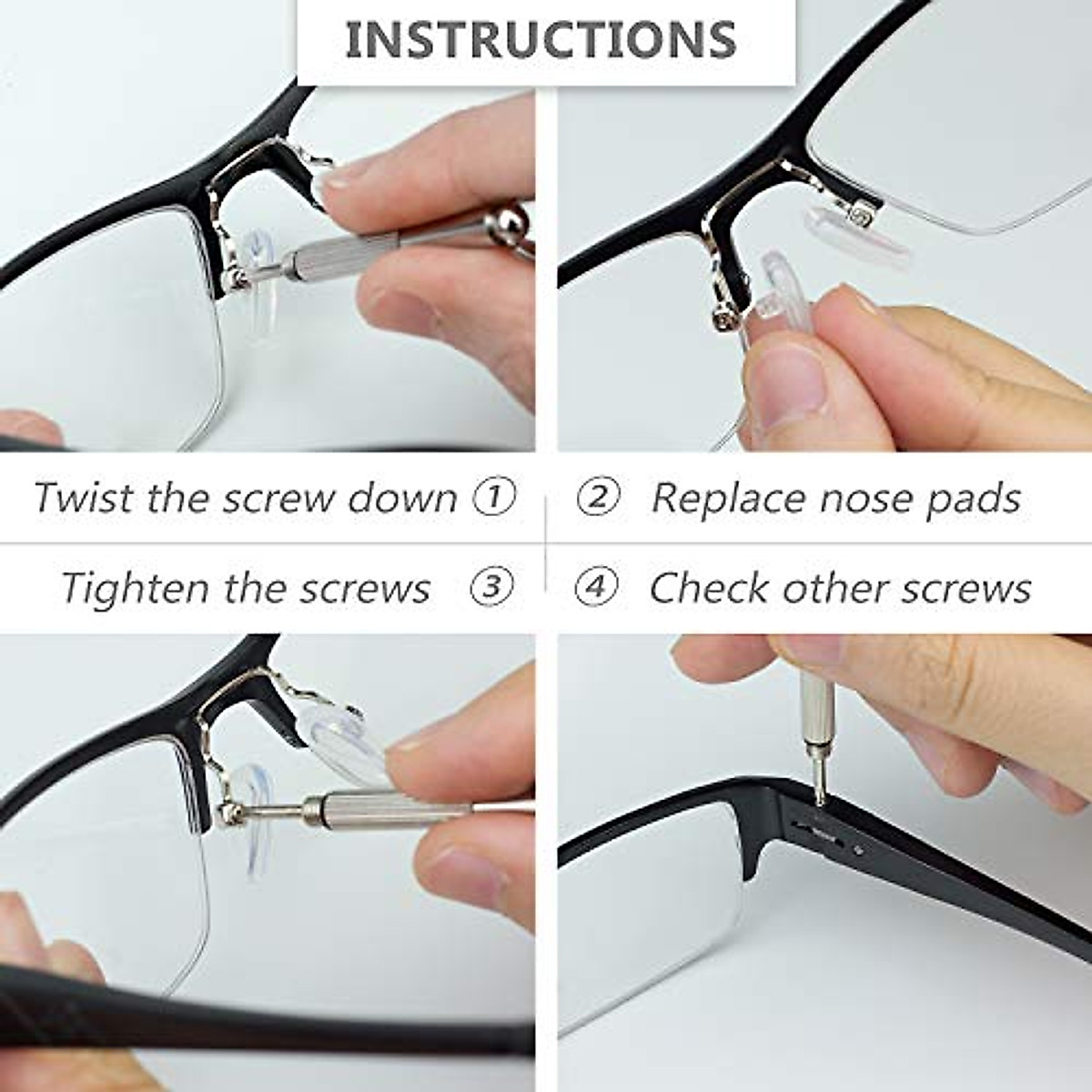 YR 15mm Soft Silicone Air Chamber Eyeglass Nose Pads, Eyeglass Repair Kit, Glasses Screws And Micro Screwdriver, 5 Pairs Of Screw-in 15mm Air Bag Glasses Nose Pad Set