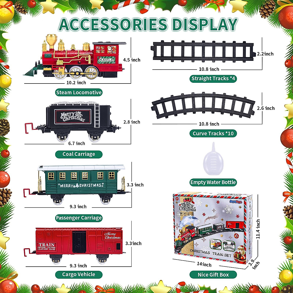 Kids Train Set, Christmas Train Set for Under The Trees, Electric Train Toys for Boys Girls with Steam Locomotive, Passenger Cars, Cargo Cars, Sounds & Lights, for 3 4 5 6 7 8+ Years O