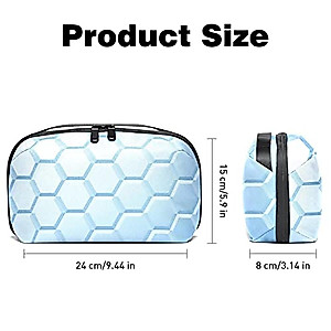 Travel Cord Organizer, Tech Organizer, Electronics Organizer, Cable Organizer Bag, Modern Blue Hexagon Pattern